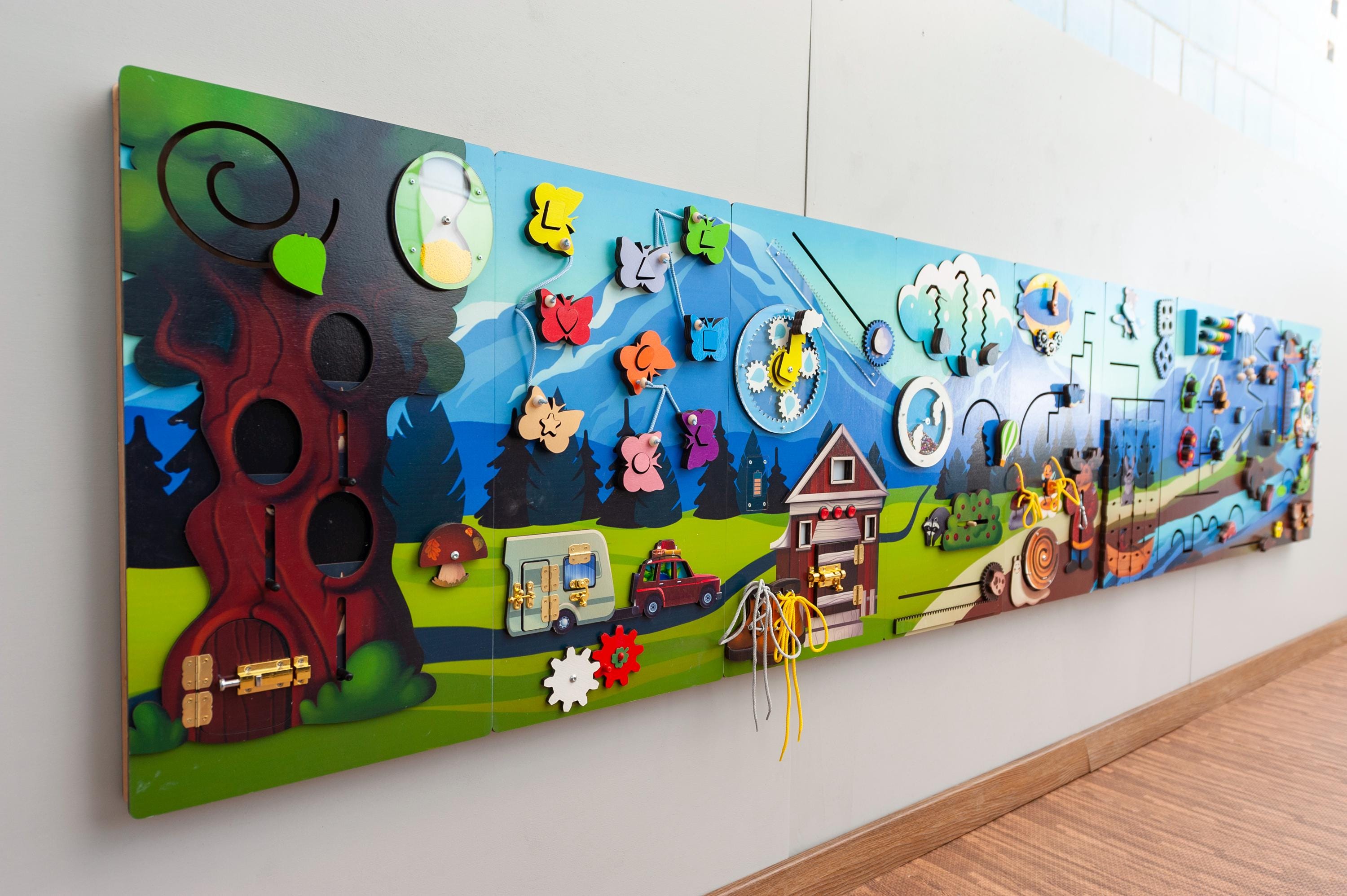 Playroom Wall Decor Mountains Sensory Wall Panel, Interactive Activity ...