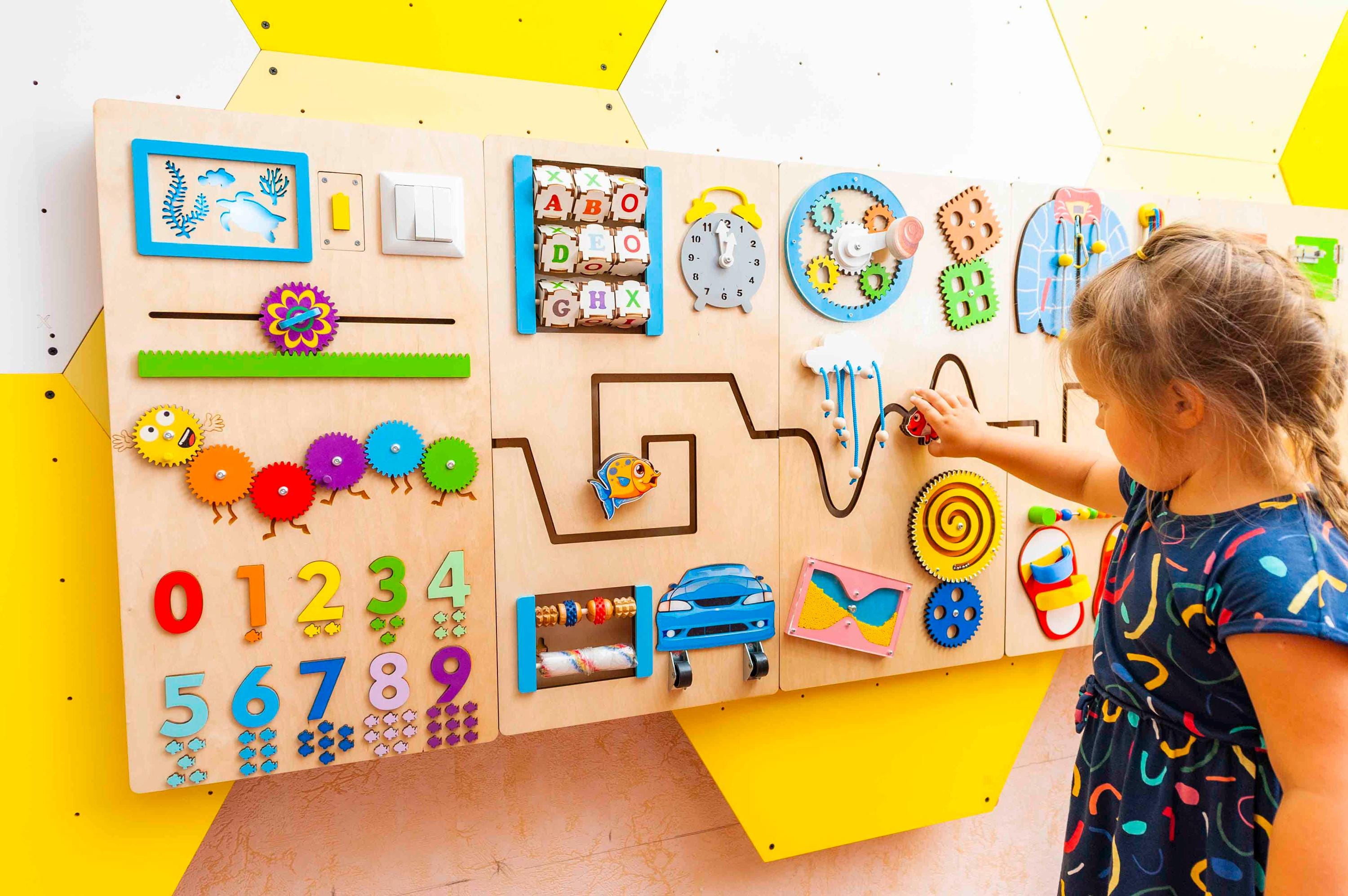 Activity Wall With Lightening Aquarium in Bright Color. Wall Mounted ...