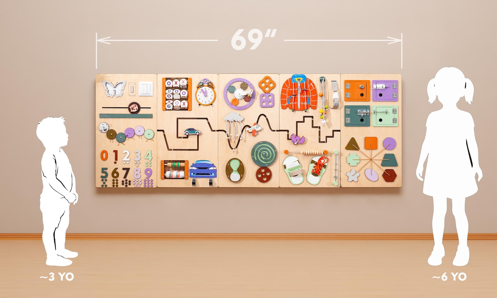 6ft Sensory Wall Panels in Earth Tones Montessori Activity Board for ...