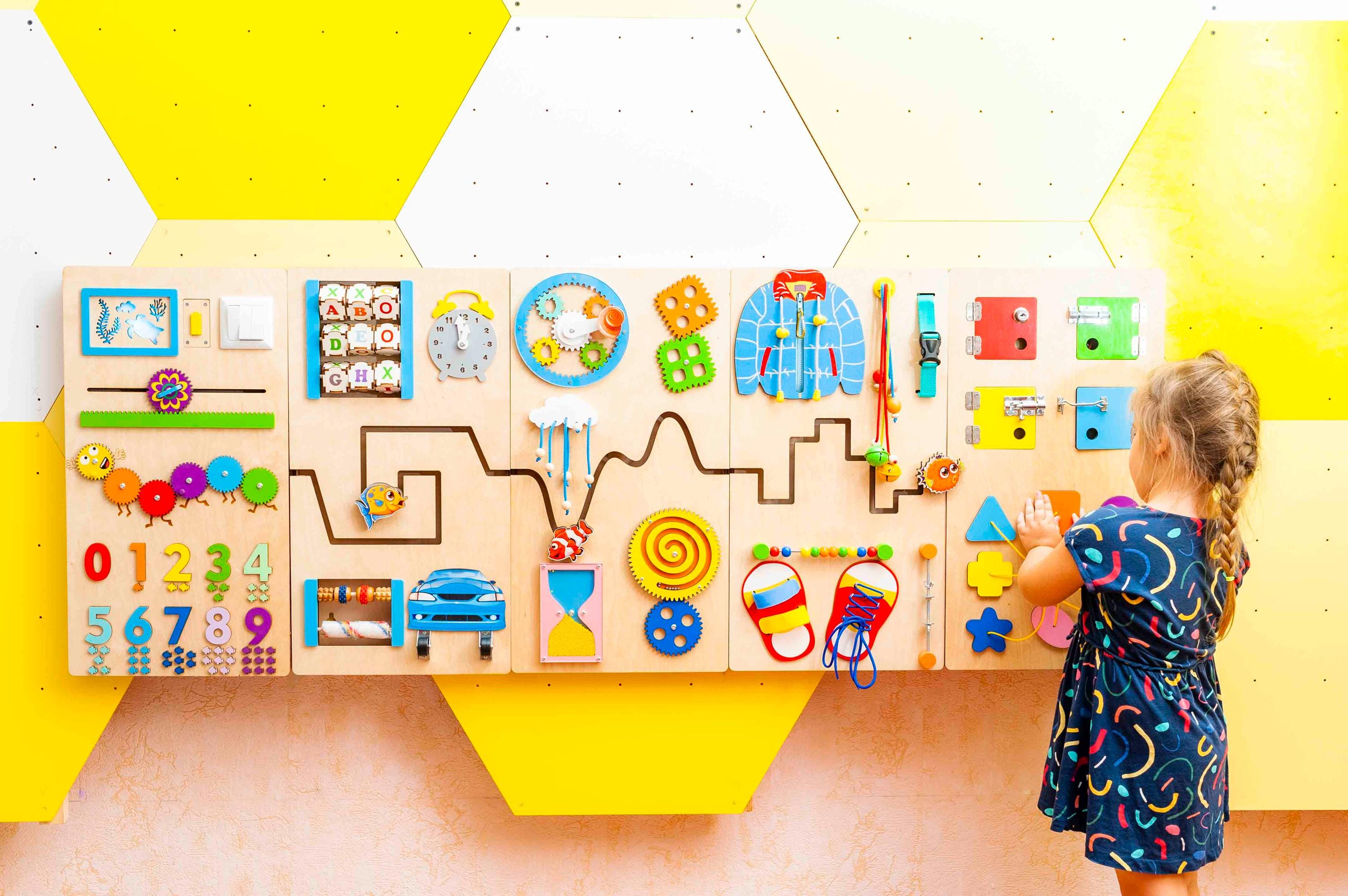 Activity Wall With Lightening Aquarium in Bright Color. Wall Mounted ...