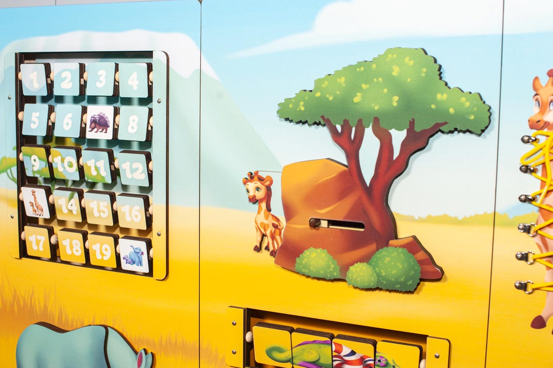 Activity Play Furniture | Wall-mounted Busy Board Safari, Sensory Wall ...