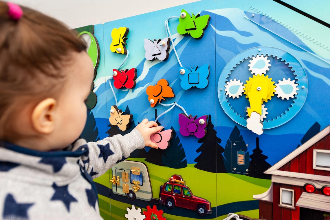 Playroom Wall Decor Mountains Sensory Wall Panel, Interactive Activity ...