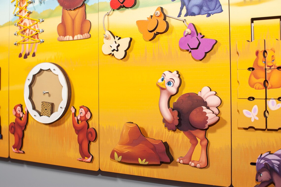Activity Play Furniture | Wall-mounted Busy Board Safari, Sensory Wall ...