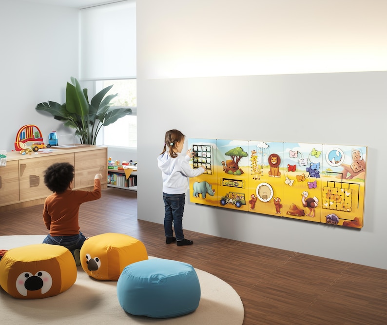 Activity Play Furniture | Wall-mounted Busy Board Safari, Sensory Wall ...
