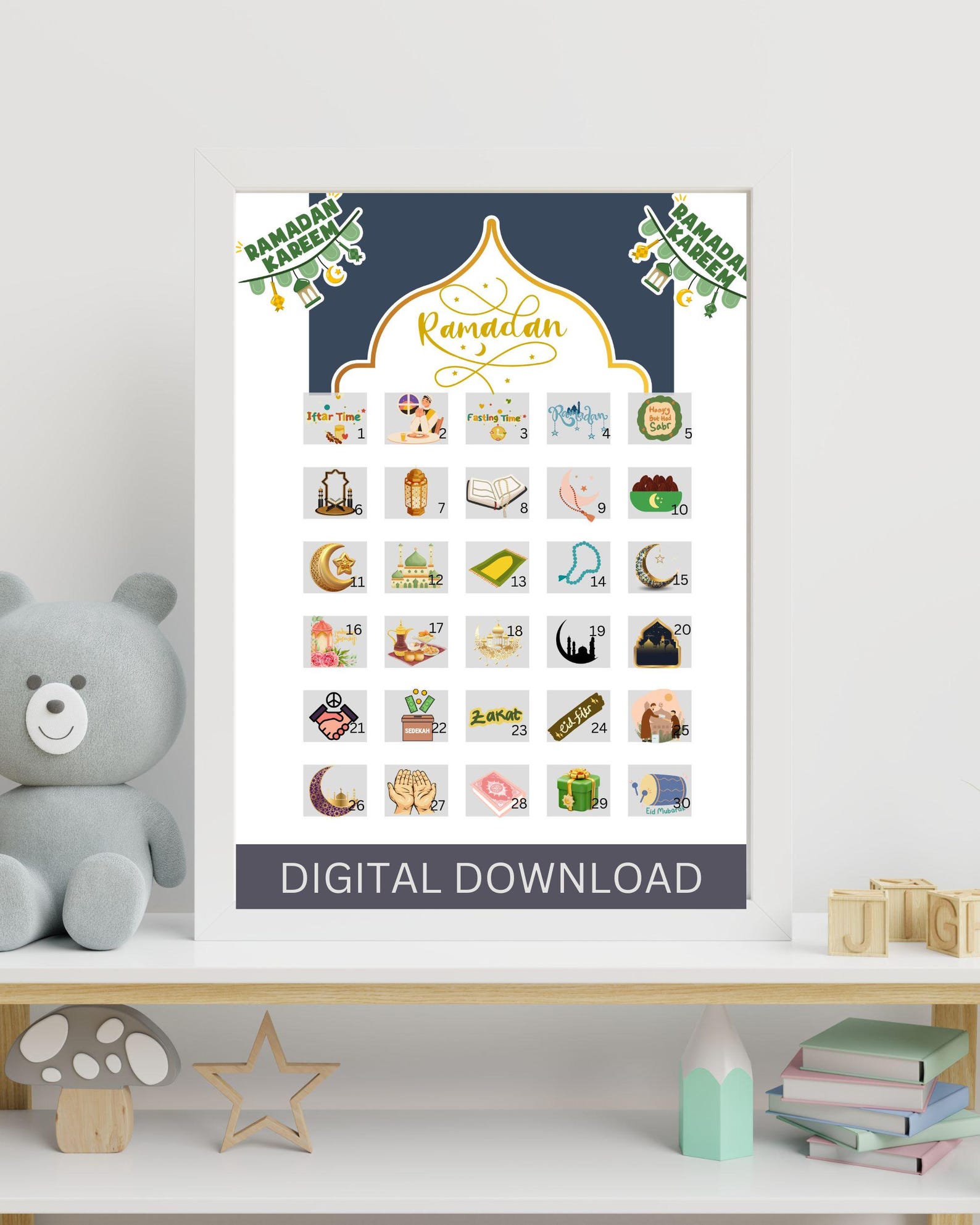 2025 Printable Ramadan Calendar, Countdown to Ramadan, Countdown to Eid, Ramadan Decoration ...