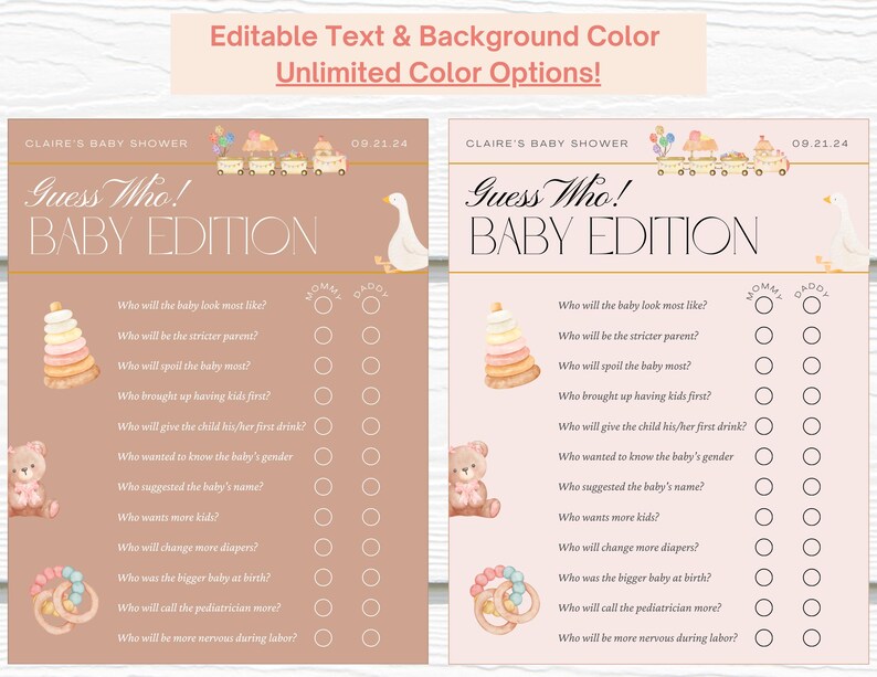 Guess Who? Editable Baby Shower Game - Etsy UK