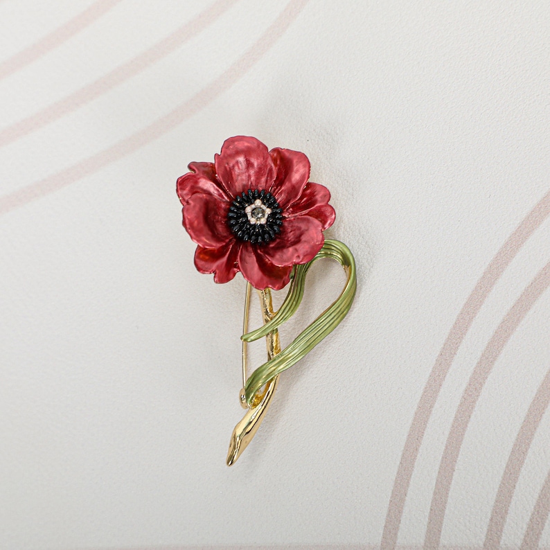 Personalized Birthday Flower Brooch, Vintage Enamel Flower Brooch ...