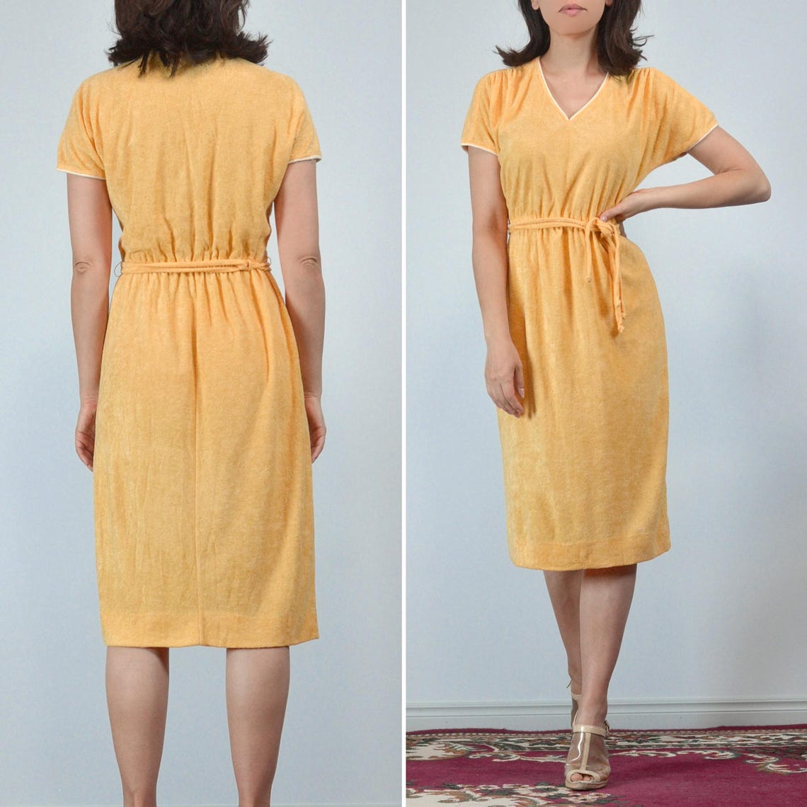 1970s Retro Yellow Terry Cloth Dress, XS to S - Etsy