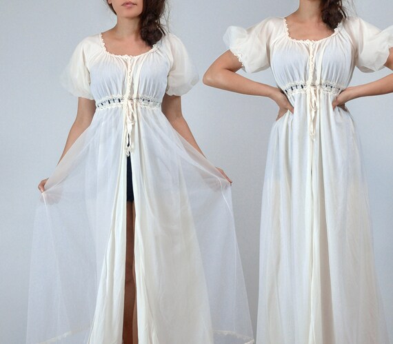 Sheer Puffy Sleeve Robe - Small to Medium | Vintage 7… - Gem
