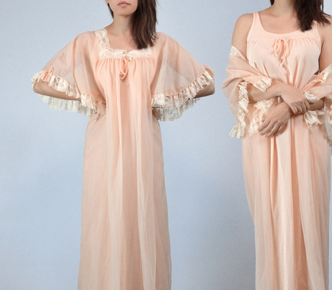 1970s Peach Nightgown Robe Set, Medium - Etsy