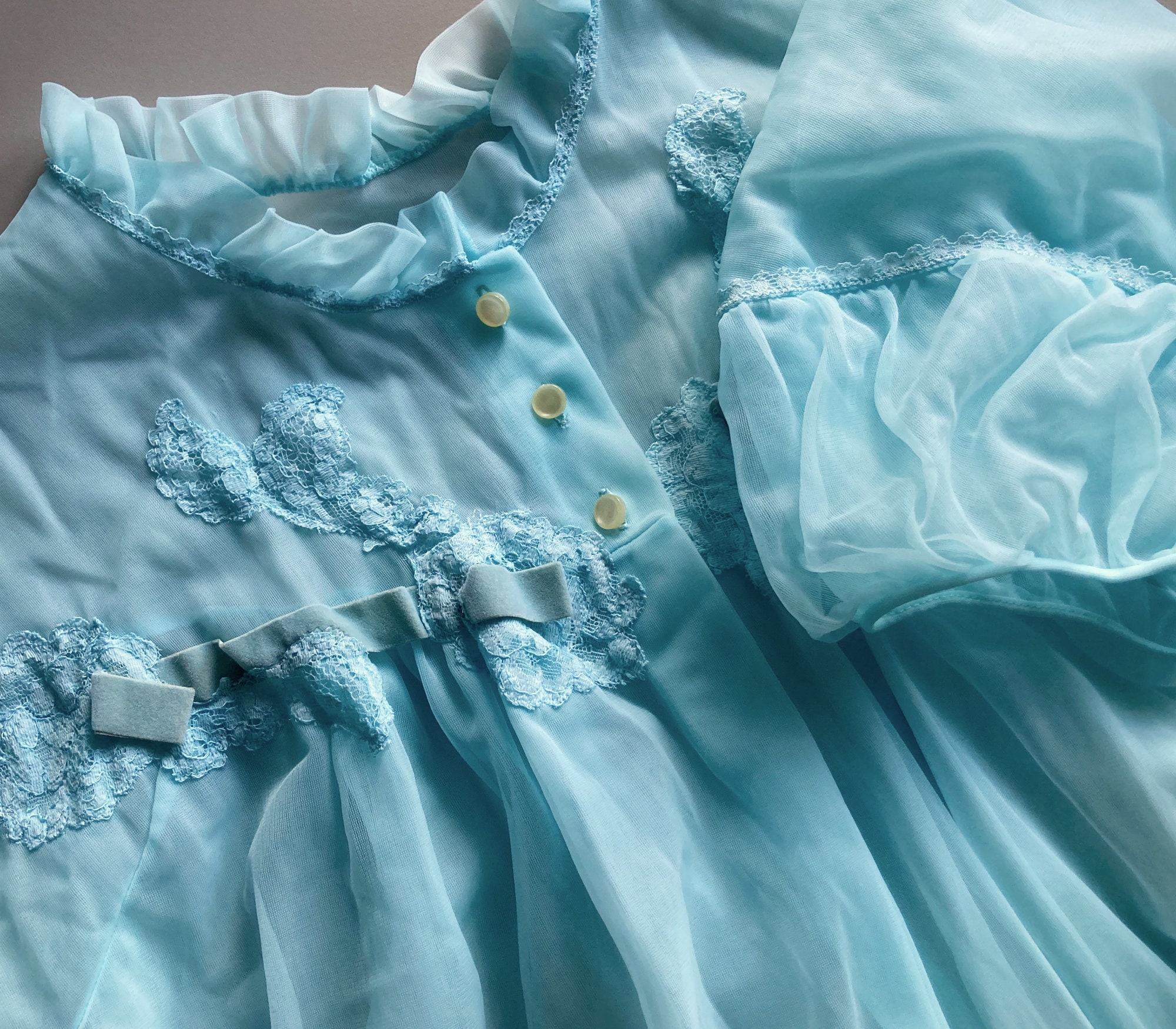 60s Sheer Blue Peignoir Robe - S to M | Vintage Short Negligee Babydoll ...