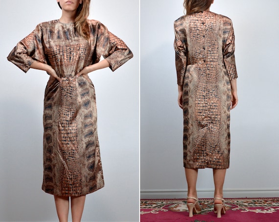 80s Snakeskin Dress - Medium to Large | Vintage Batwi… - Gem
