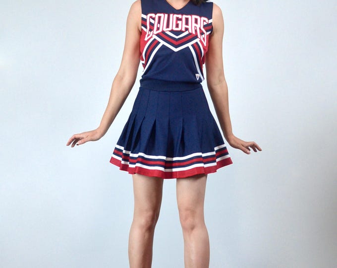 90s Blue & Red Cheerleader Mini Dress, XXS to XS | Varsity Cougars ...