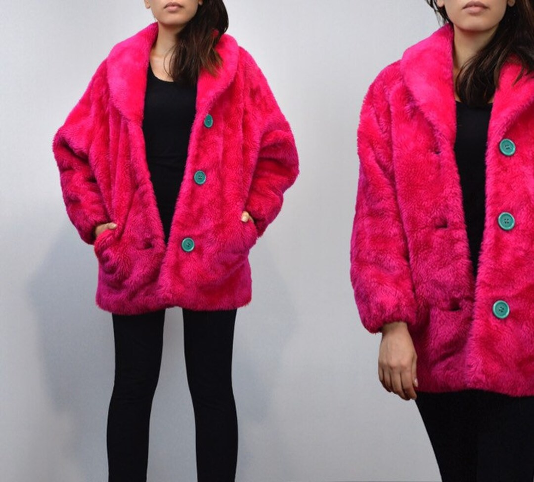 Hot Pink Faux Fur Coat Small to Medium Vintage 90s Fake Fur Jacket ...