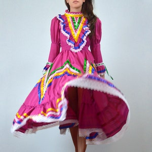 Mexican Jalisco Dress Hot Pink Folkloric Teenager Ribbon - Etsy