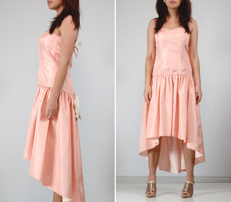 Vintage 80s Peach Prom Dress, S | Strapless High Low Party Gown - Etsy