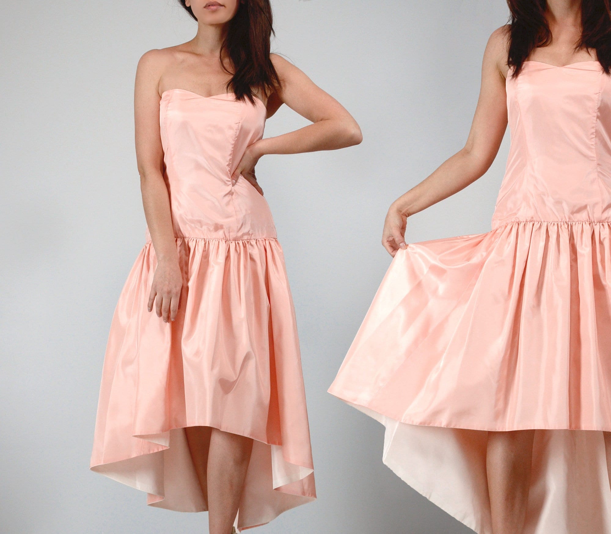 Vintage 80s Peach Prom Dress, S | Strapless High Low Party Gown - Etsy