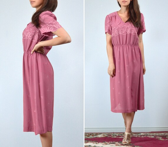 1970s Dusty Rose Sheer Dress - M to L | Vintage 70s L… - Gem