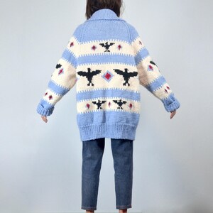 80s Hand Knit Eagle Cardigan, XL to XXL | Vintage Periwinkle Zip up ...