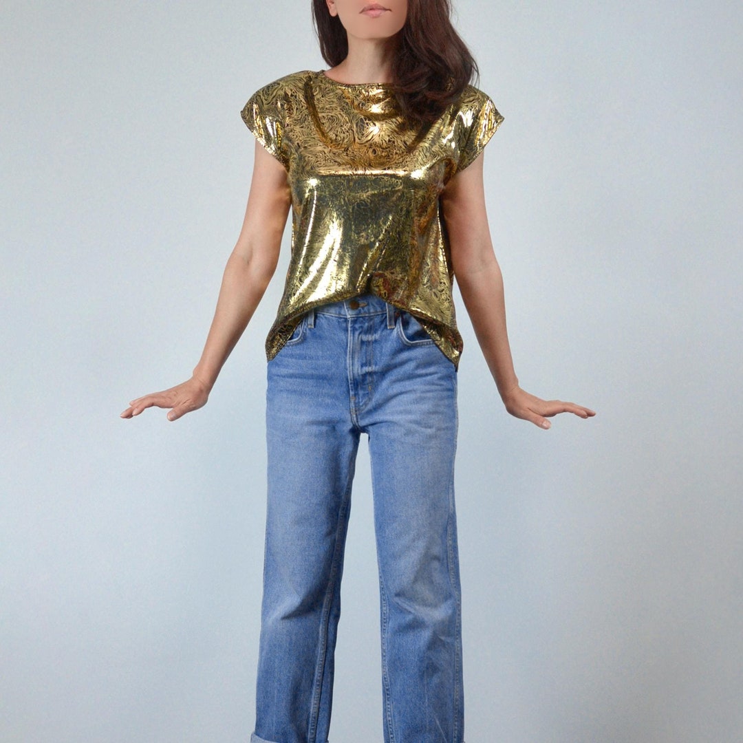 80s Shiny Metallic Gold Top, S to M - Etsy