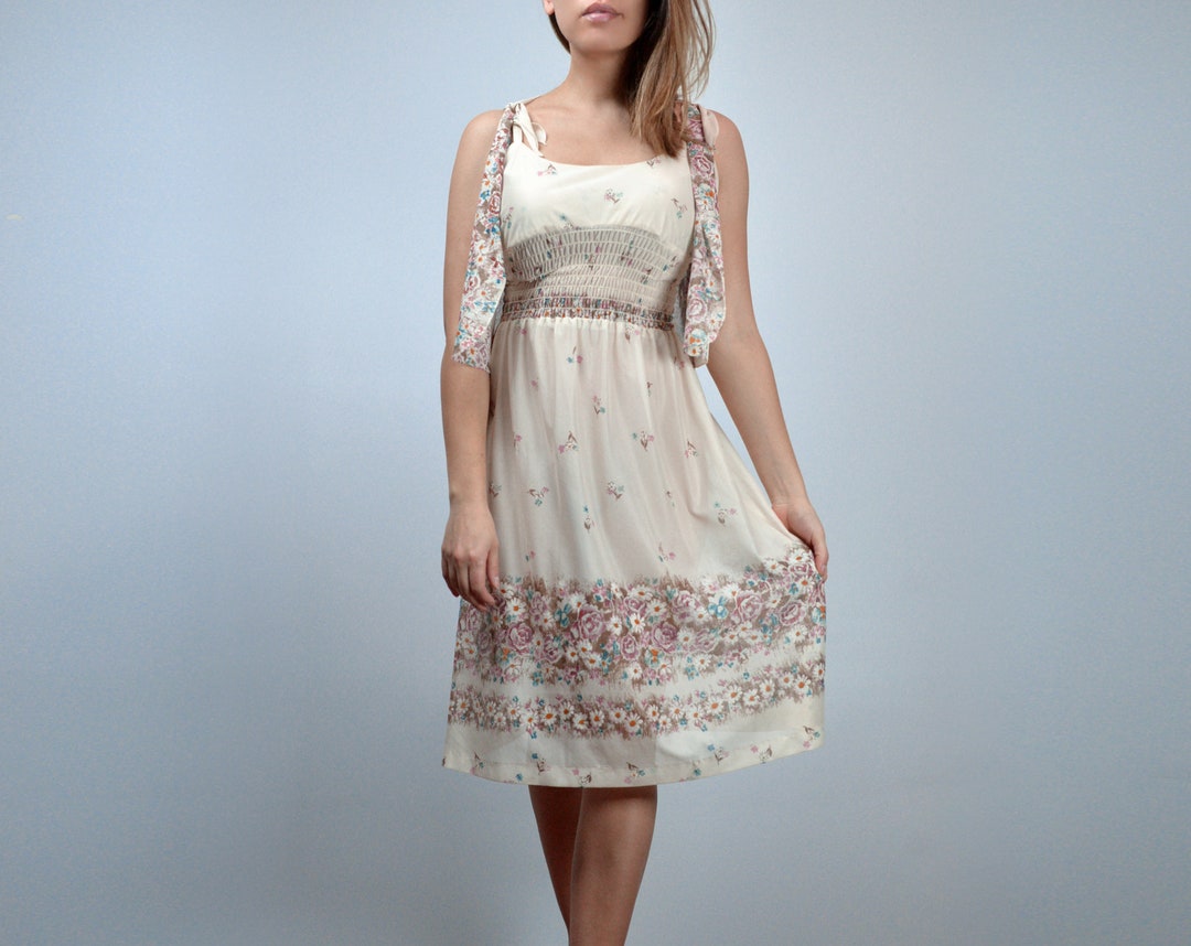Sheer Floral Sundress, Vintage See Through 70s Boho Two Piece Set ...