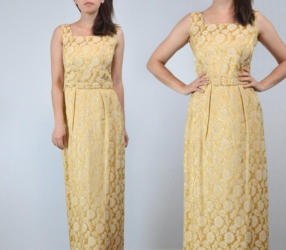 Vintage Yellow Gold Cocktail Dress, XS to S | 1950s … - Gem