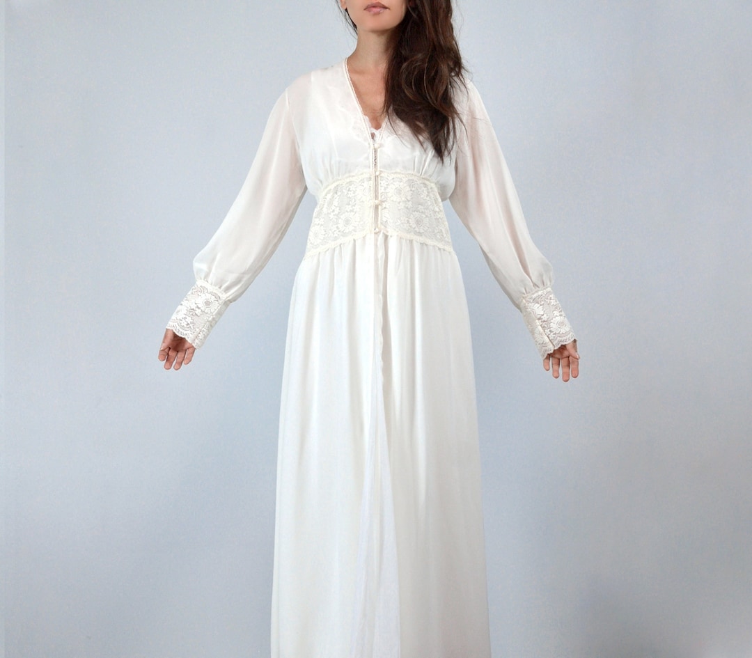 Off-white Sheer Robe, Large | 80s Long See Through Vintage Lace Bridal ...