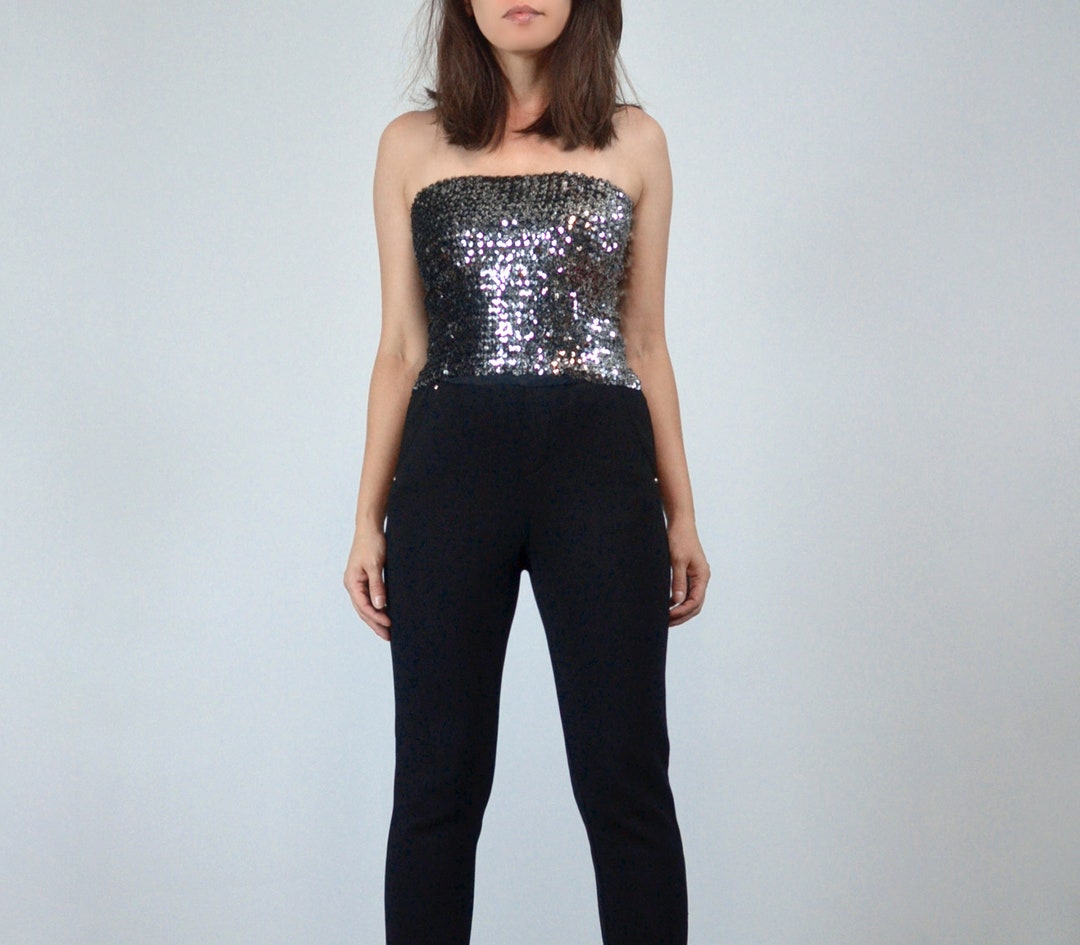 70s Silver Strapless Tube Top 1970s Disco Era Crop Top XS S - Etsy