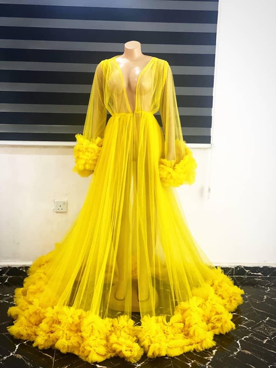 Bridal Robe, Wedding Robe, Boudoir Photoshoot Dress, Tulle Robe, Long ...