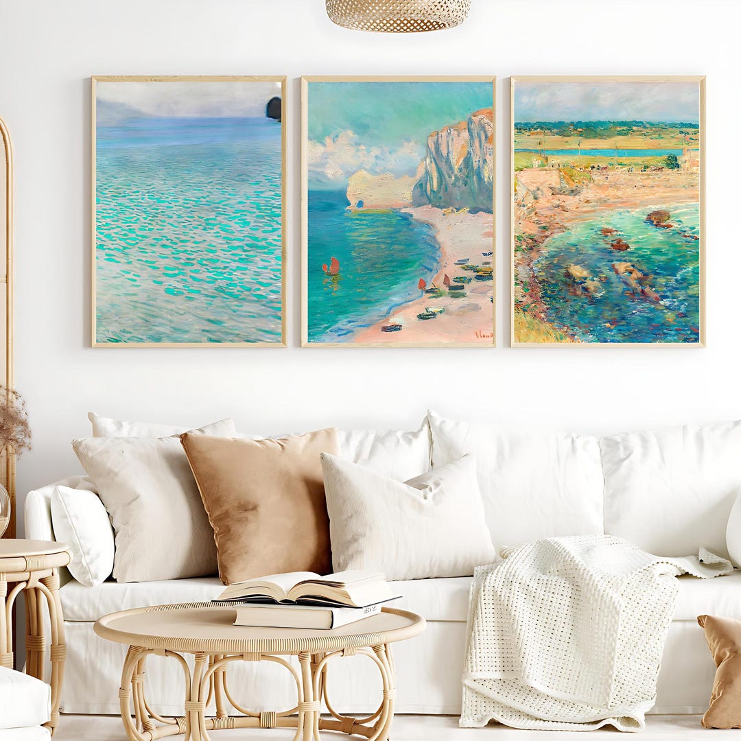 Monet Impressionist Beach Wall Art,coastal Art Prints Set of 3,vintage ...