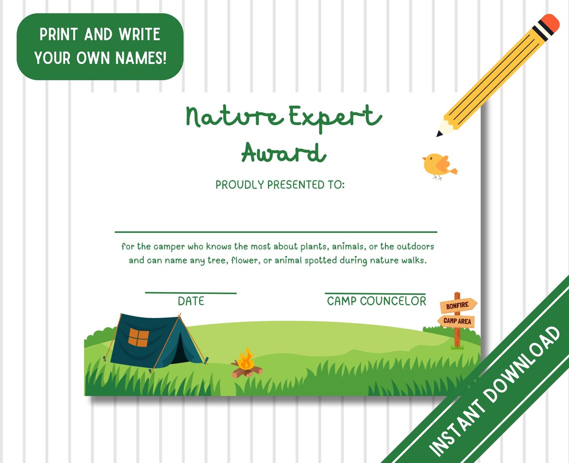 Summer Camp Awards Certificates, Camp Achievement Award, Campers Gift ...