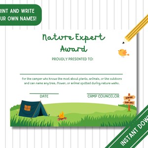 Summer Camp Awards Certificates, Camp Achievement Award, Campers Gift ...