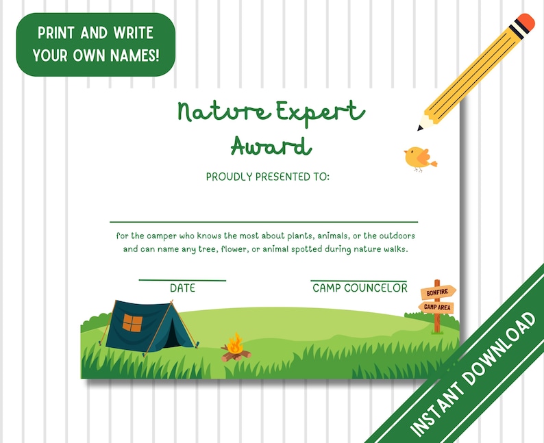 Summer Camp Awards Certificates, Camp Achievement Award, Campers Gift ...