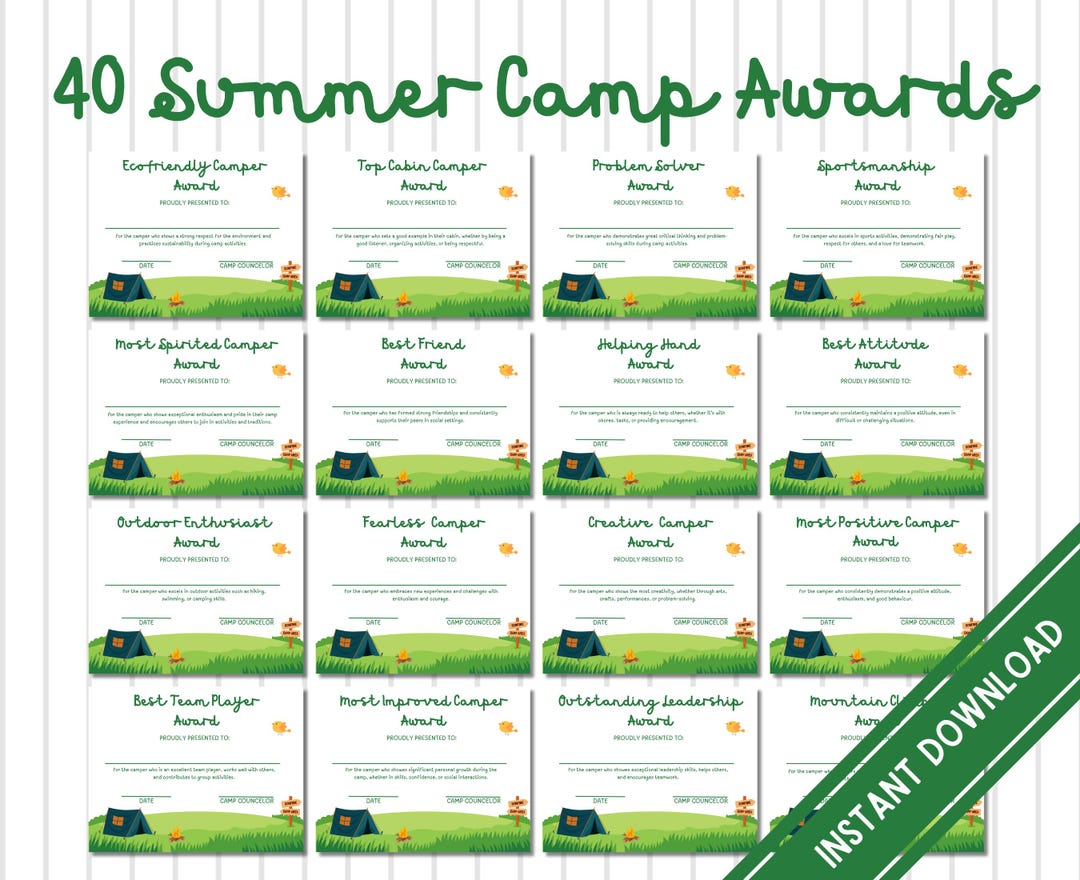 Summer Camp Awards Certificates, Camp Achievement Award, Campers Gift ...