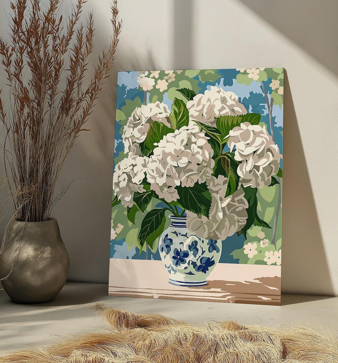 White Hydrangeas in Vase Paint by Number Kit Vintage Hydrangeas ...