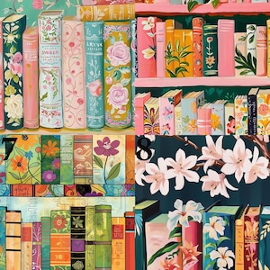 Stack of Books Paint by Number Kit Floral Bow Book DIY Paint by Numbers ...