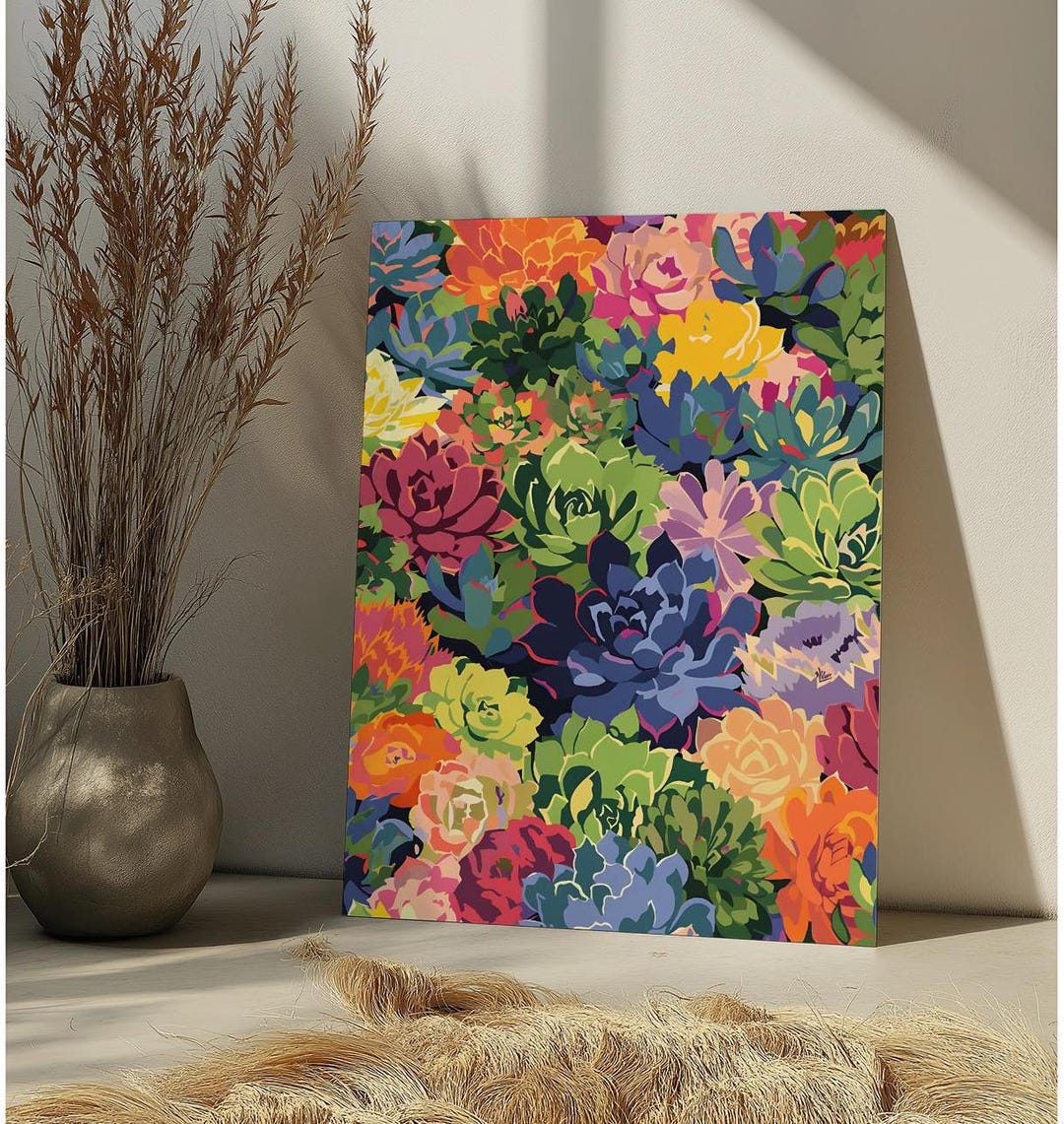 Succulents Paint by Number Kit Colorful Succulent DIY Paint by Numbers ...