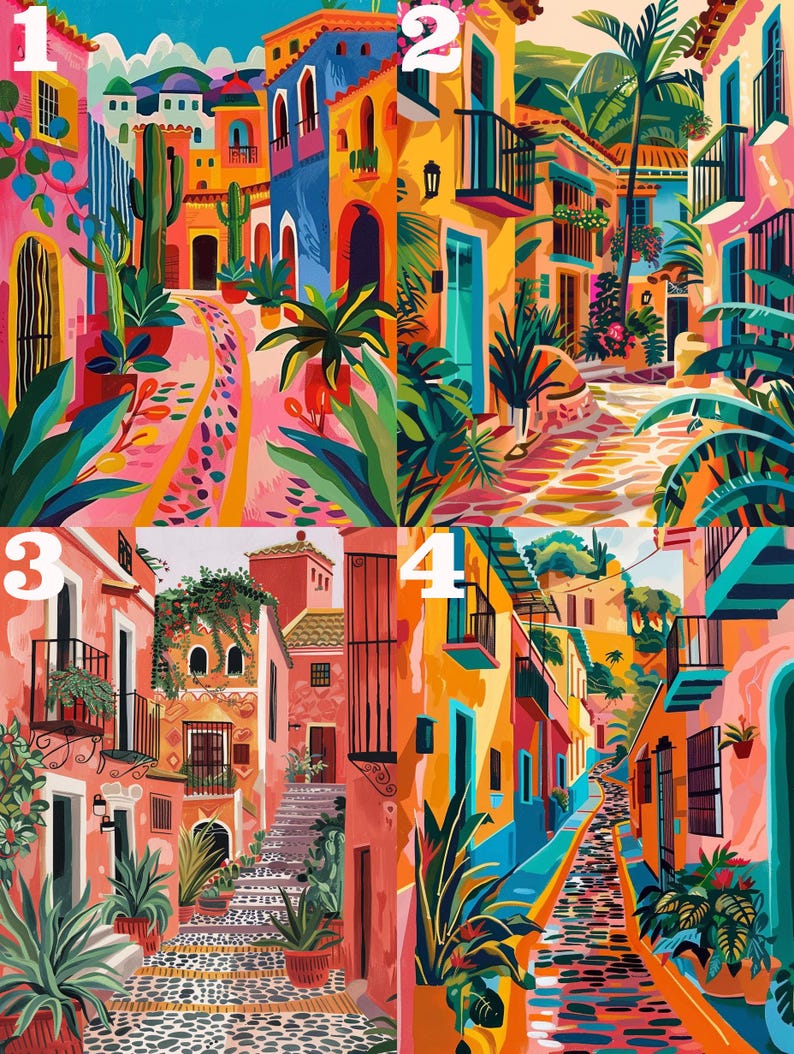Vibrant Colorful Mexican Paint by Number Kit Houses Street Cactus DIY ...