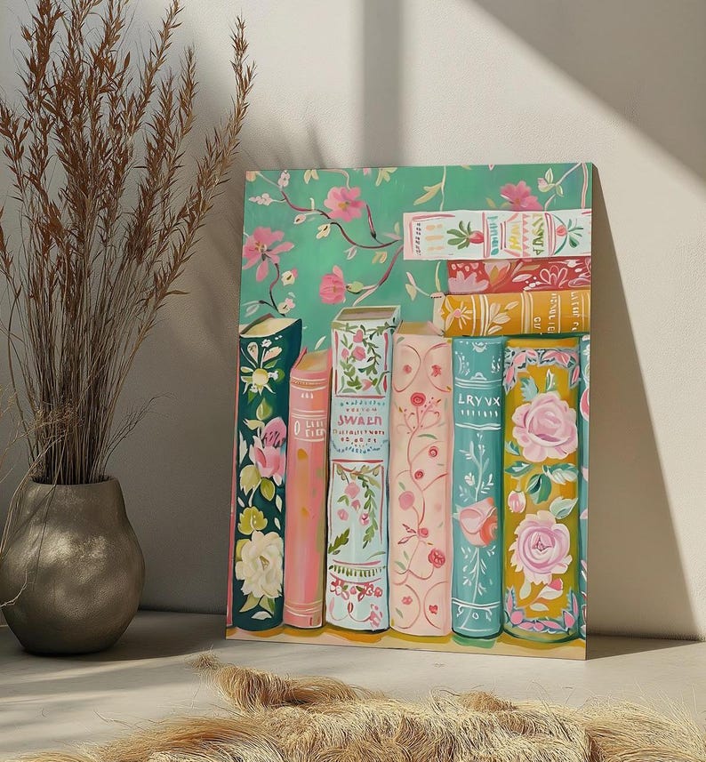 Stack of Books Paint by Number Kit Floral Bow Book DIY Paint by Numbers ...