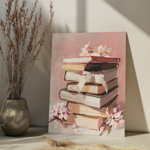 Stack of Books Paint by Number Kit Floral Bow Book DIY Paint by Numbers ...