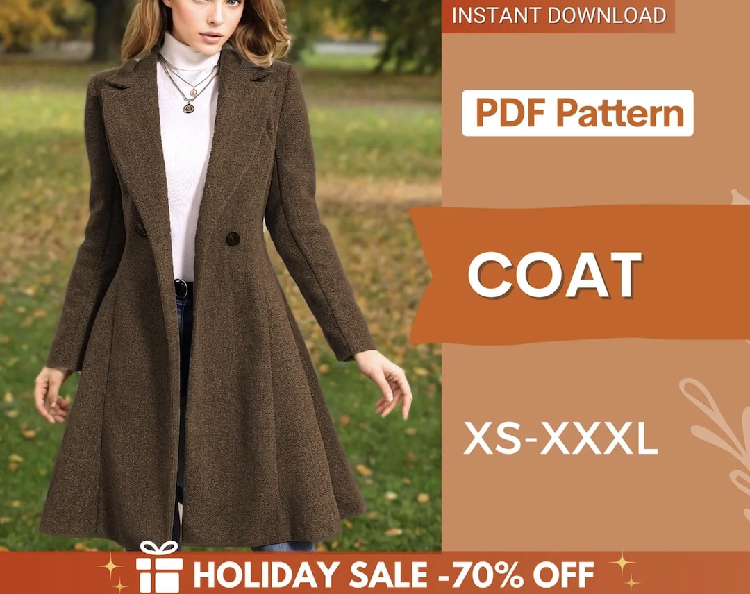 Coat Pattern Winter Coat Sewing Pattern Long Coat PDF Pattern Jacket ...