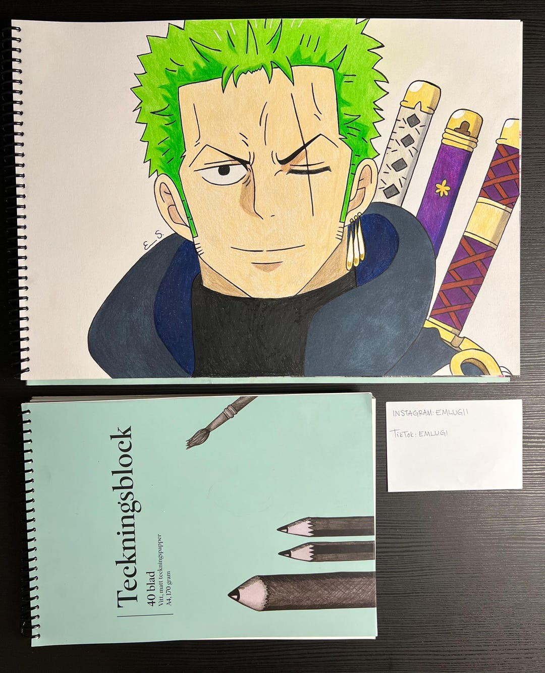 Handmade ORIGINAL Anime Drawing One Piece Fanart Roronoa Zoro Drawing ...