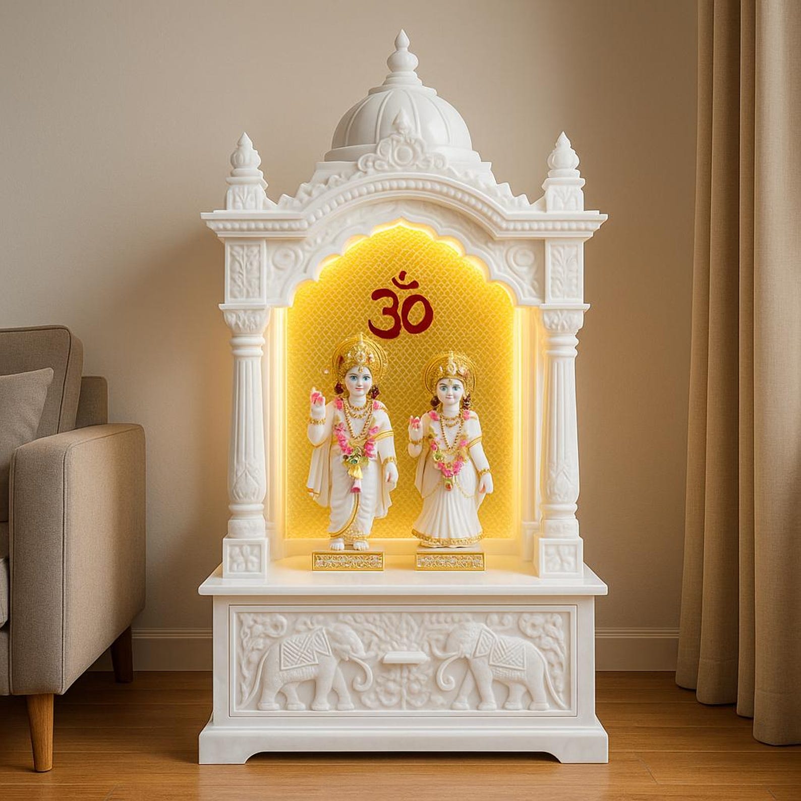 White Marble Pooja Mandir for Home | Traditional Indian Marble Temple ...