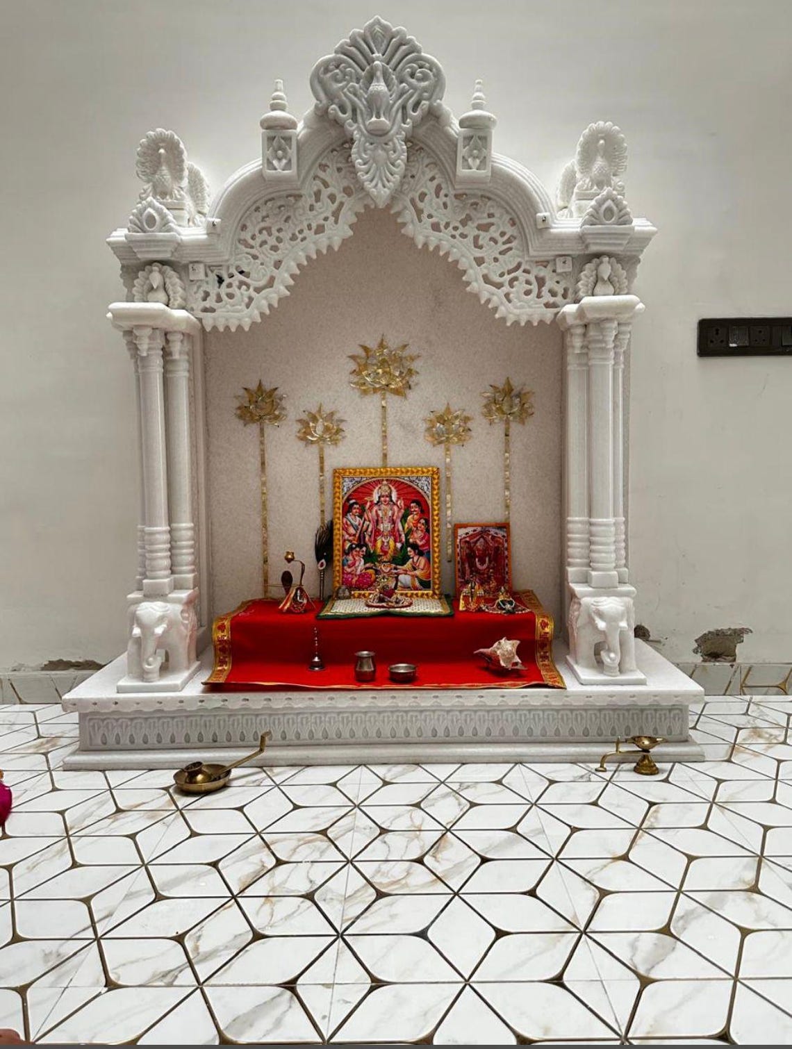Elegant White Marble Home Temple | Handcrafted Marble Mandir for Pooja ...