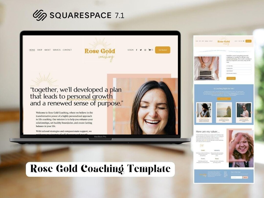 Rose Gold Coaching Squarespace Website - Boho Squarespace Template ...
