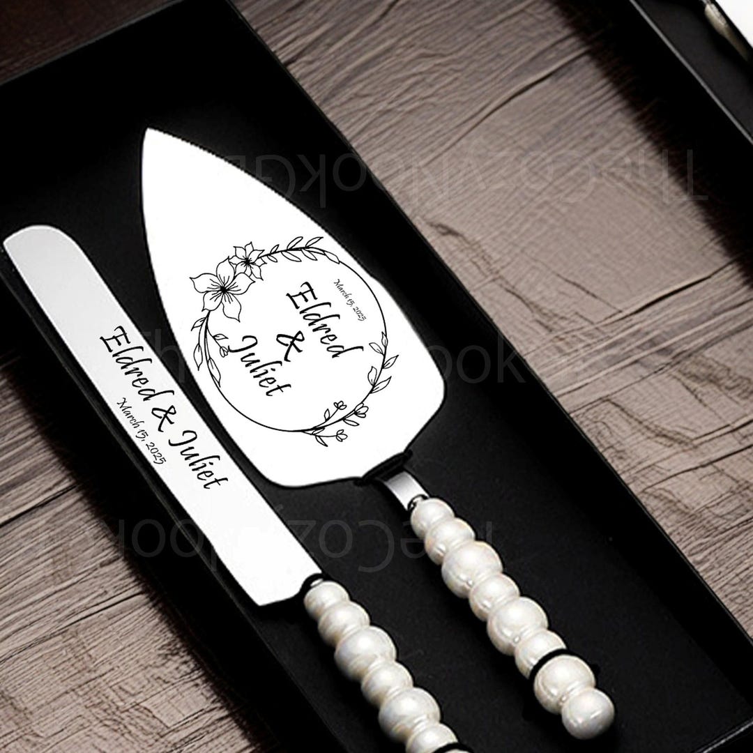 Personalized Silver Cake Cutter Set,engraved Cake Cutter,pearl Ceramic ...