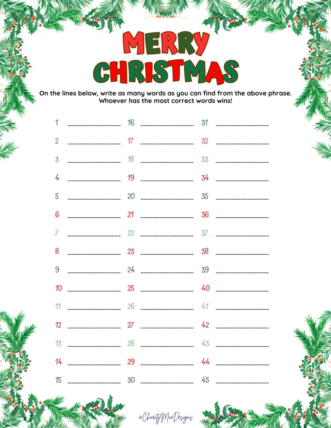 Christmas Word Game, Make Words From Merry Christmas, Fun Family ...