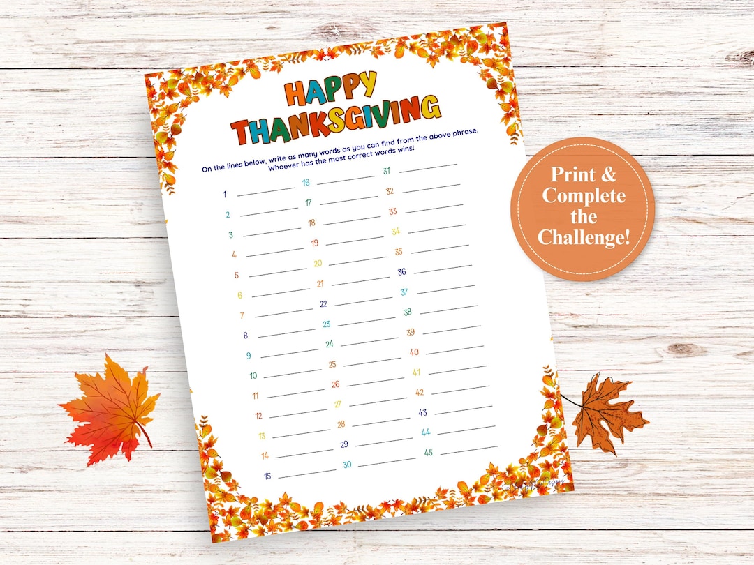 Happy Thanksgiving Word Game, Family Fun Activity, Holiday Fun for All ...