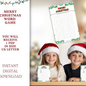 Merry Christmas Word Game Printable, Fun Holiday Activity, Family Game ...