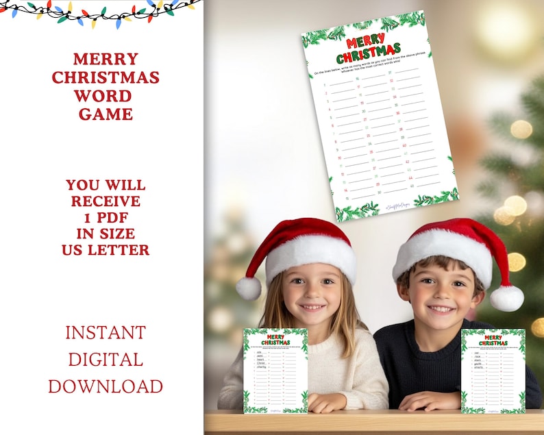 Merry Christmas Word Game Printable, Fun Holiday Activity, Family Game ...